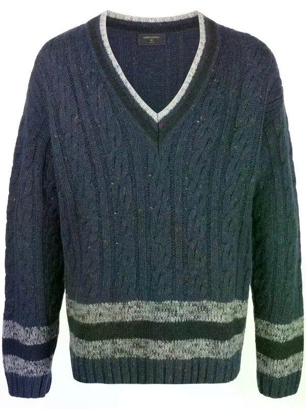 Valentino Garavani 2000s Wool Cable Knit V-neck Jumper