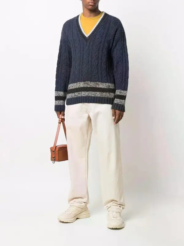 Valentino Garavani 2000s Wool Cable Knit V-neck Jumper