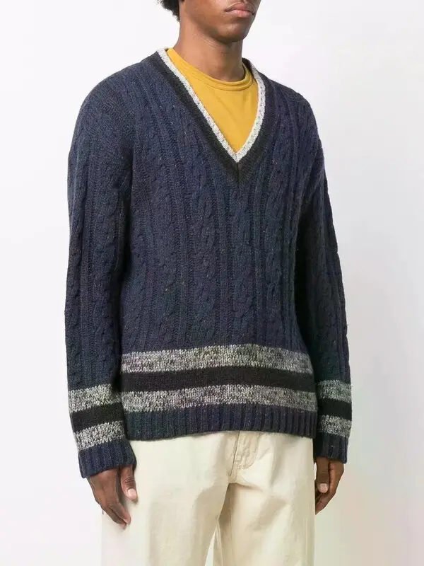 Valentino Garavani 2000s Wool Cable Knit V-neck Jumper