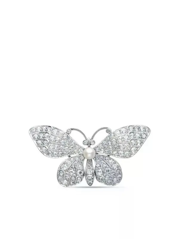 PRAGNELL Edwardian Platinum, Diamond, And Pearl Brooch - Silver