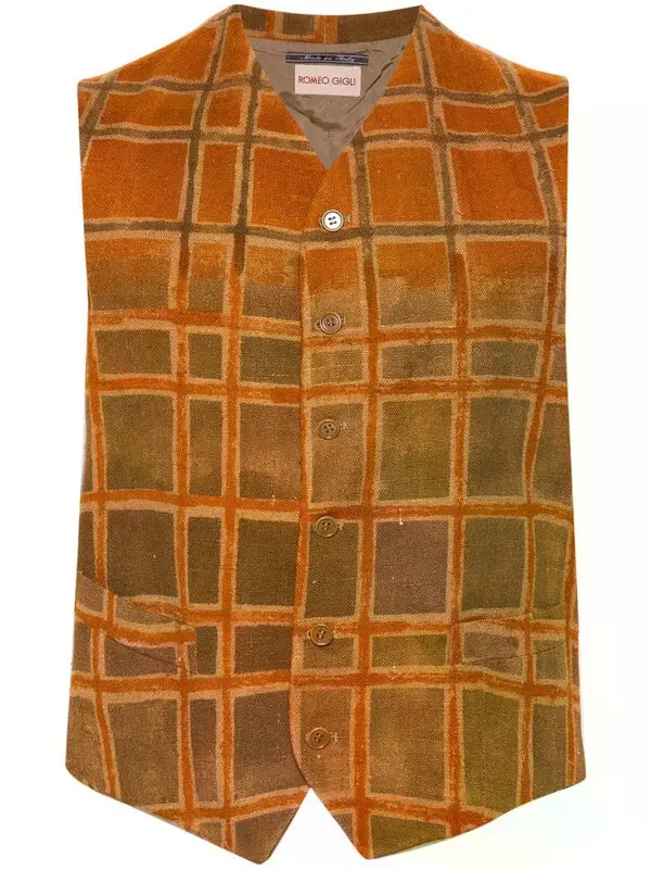 ROMEO GIGLI 1990s Check-pattern Waistcoat - Orange
