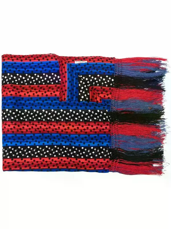 Saint Laurent 1980s Polka Dot Fringed Silk Scarf - Black