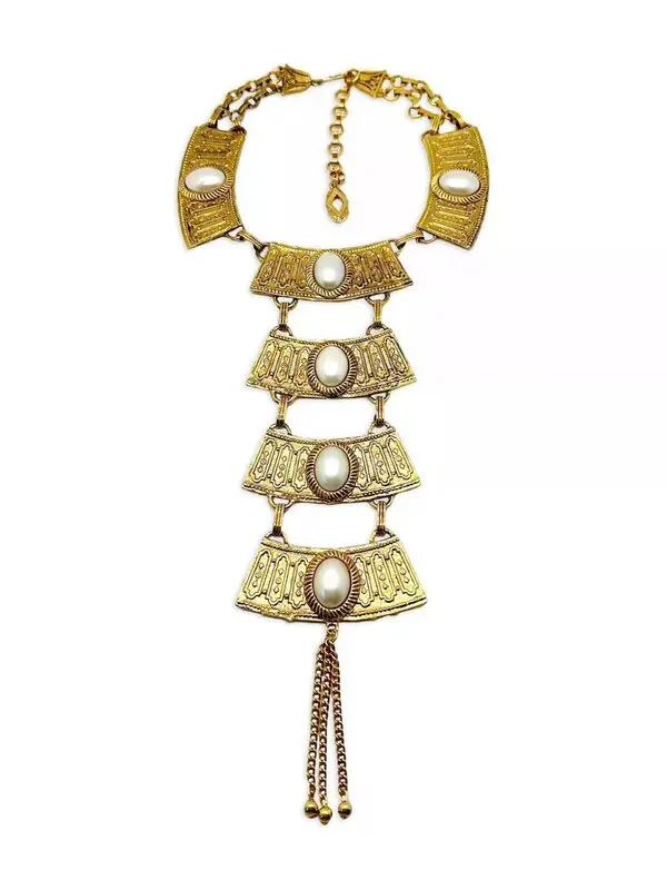 JENNIFER GIBSON JEWELLERY 1970s Egyptian Grand Bib Necklace - Gold