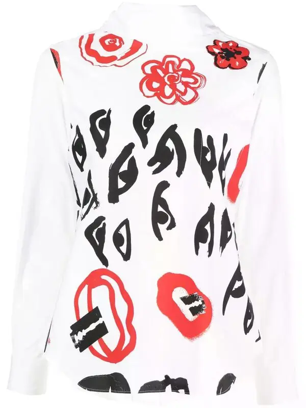 Comme Des Garçons 2006 Graphic Painterly-print Blouse - White