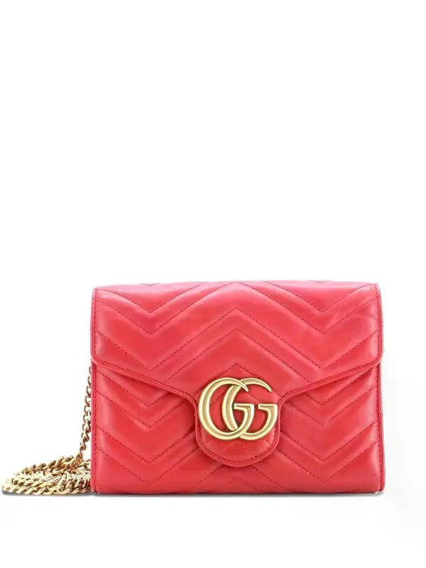 Gucci Gg Marmont Chain Wallet Matelasse Leather Mini Crossbody Bag - Red