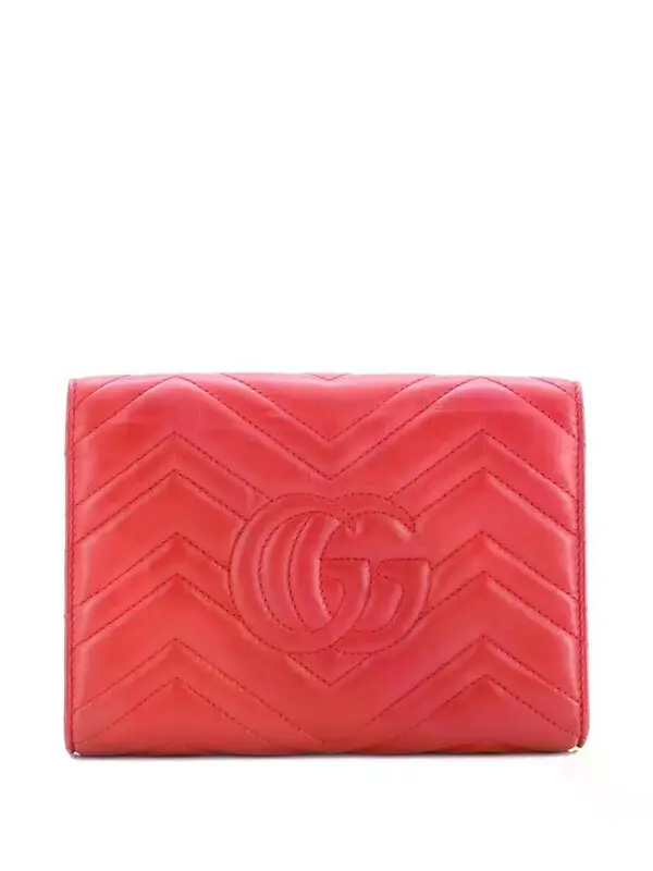Gucci Gg Marmont Chain Wallet Matelasse Leather Mini Crossbody Bag - Red