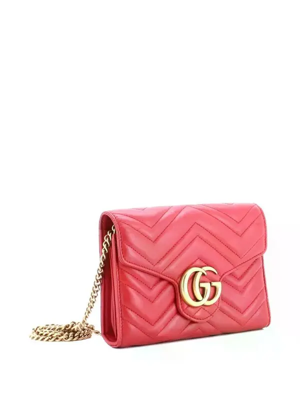 Gucci Gg Marmont Chain Wallet Matelasse Leather Mini Crossbody Bag - Red