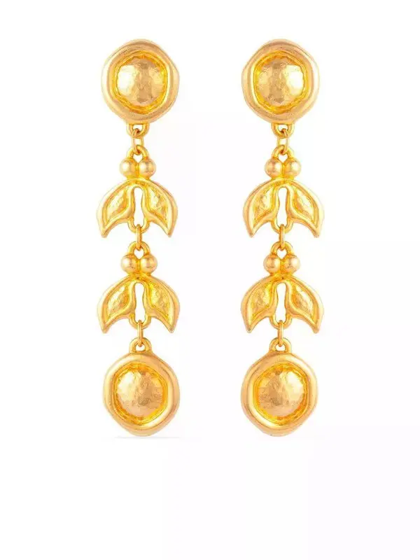 SUSAN CAPLAN 1980s Graduated Leaf Drop Earrings - Gold