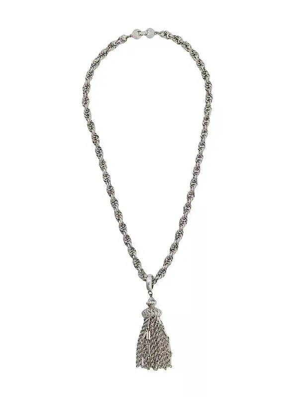 MONET 1970's Chain Tassel Necklace - Silver