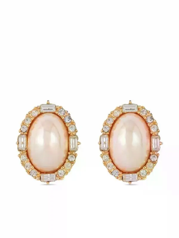 Dior 1980s Pearl-embellished Oval Clip-on Earrings - Gold
