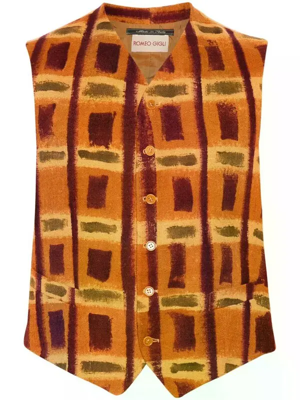ROMEO GIGLI 1990s Geometric-print Silk Vest - Orange