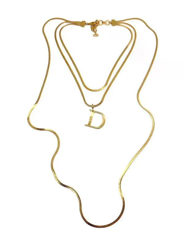 Dior 1980s D Drop-pendant Necklace - Gold