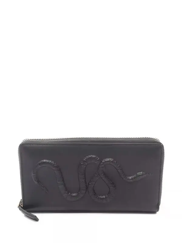 Gucci 2010s Embossed-snake Round-zip Wallet - Black
