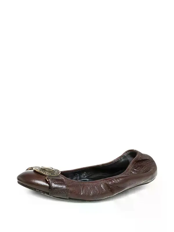 Burberry Buckle-detail Leather Ballet Flats - Brown