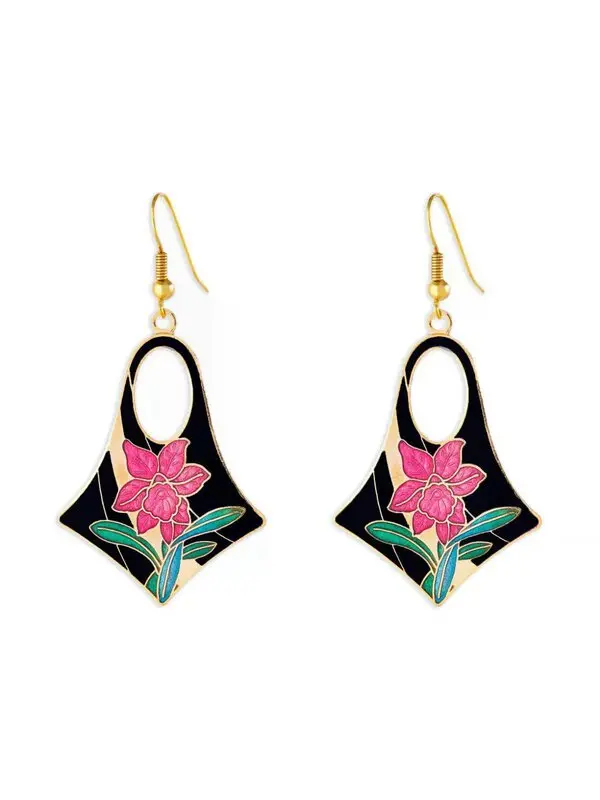 SUSAN CAPLAN 1980s Cloisonné Geometric Earrings - Black