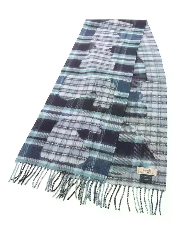 Hermès 2010s Check Fringed Scarf - Blue