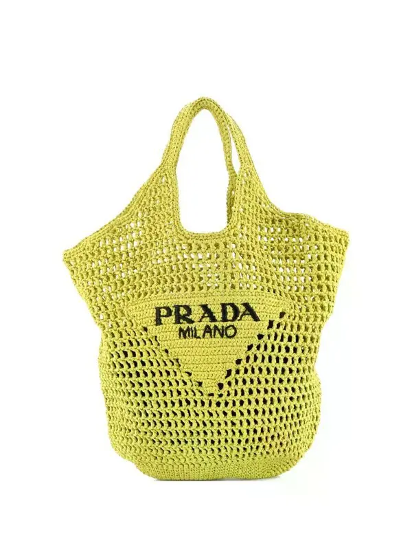 Prada Triangle Logo Raffia Tote
