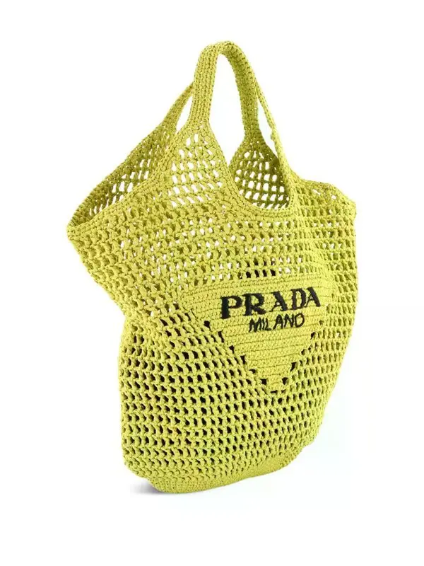 Prada Triangle Logo Raffia Tote