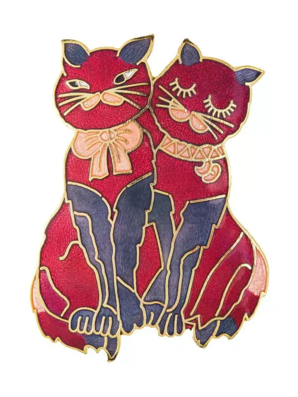 SUSAN CAPLAN 1980s Love Cats Brooch - Red