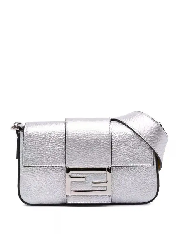 Fendi Leather Baguette Crossbody Bag - Silver