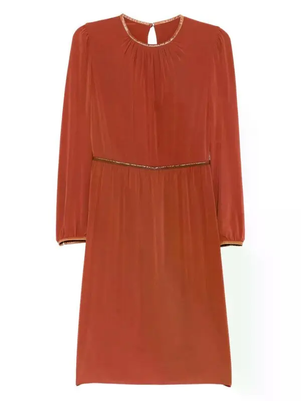 Prada Leather Trim Long Sleeve Dress
