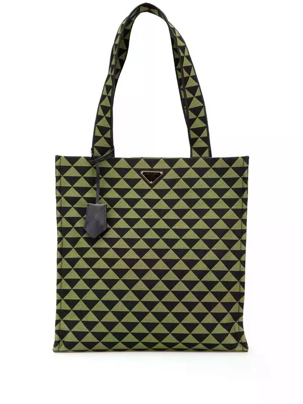 Prada Jacquard Triangolo Symbole Shopping Tote Bag - Green