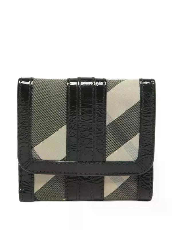 Burberry Patent Leather Check Wallet - Black