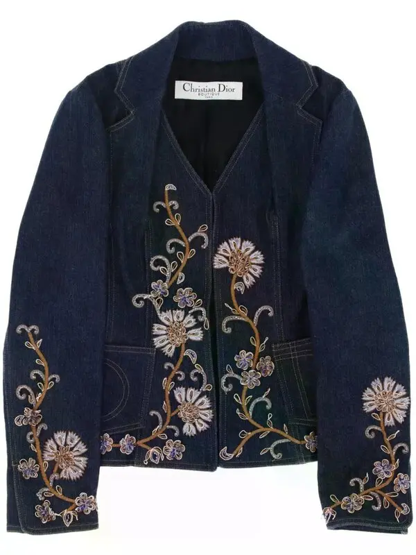 Dior Pre-owned 2010s Floral-embroidered Denim Jacket - Blue