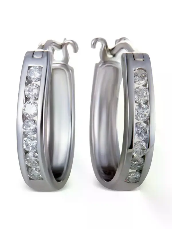 LB EXCLUSIVE 14k White Gold Diamond Hoop Earrings - Silver