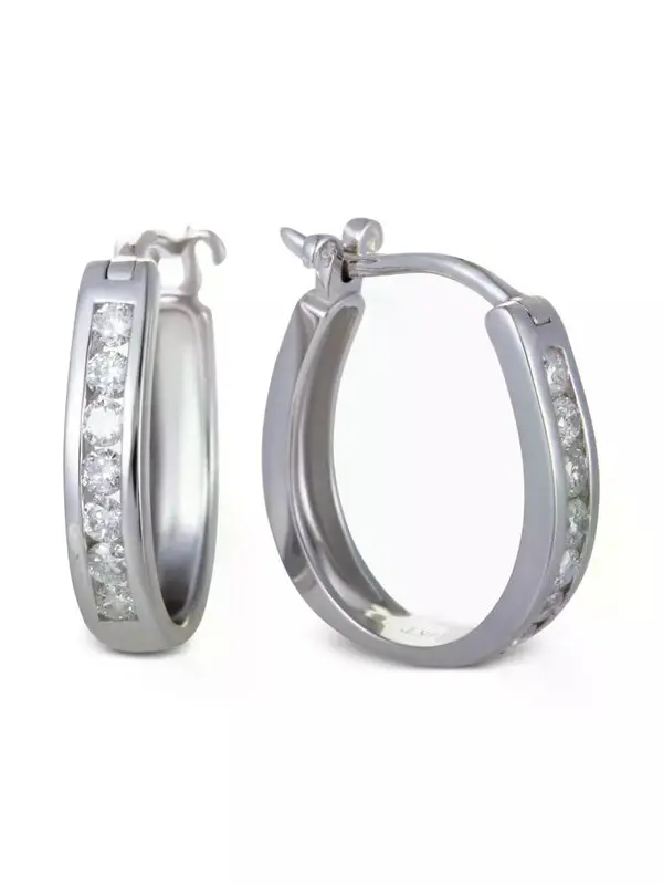 LB EXCLUSIVE 14k White Gold Diamond Hoop Earrings