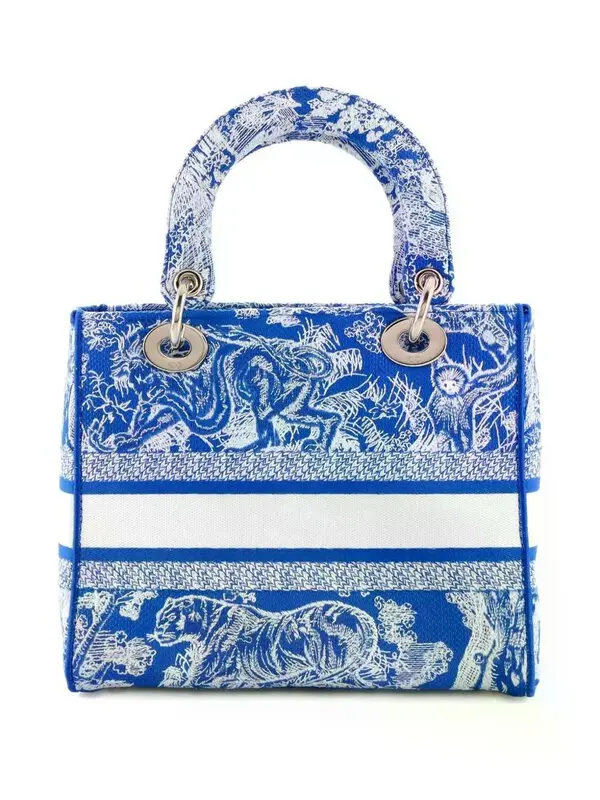 Dior Toile De Jouy Lady D-lite Embroidered Canvas Tote Bag - Blue