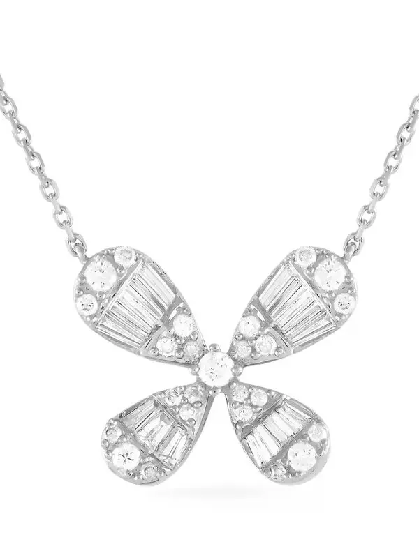 LB EXCLUSIVE 14k White Gold Diamond Flower Necklace