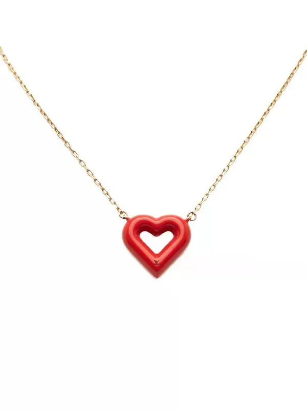 LOUIS VUITTON 2014 Plated Rubber Heart Pendant Necklace - Gold