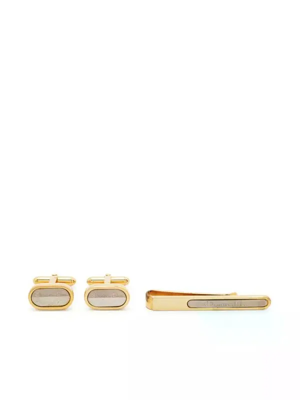 Dior 1980s Logo-embossed Tie Clip And Cufflinks Set - Gold