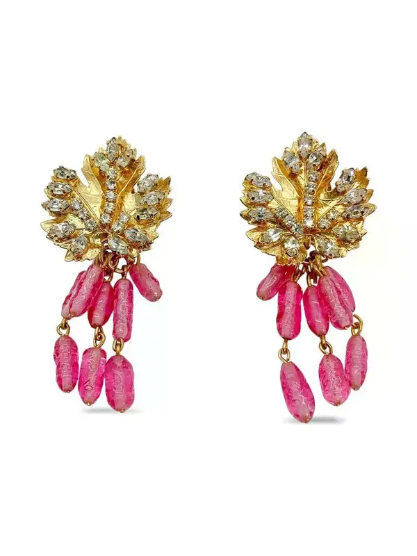 Dior 1970s Leaf-shaped Crystal Earrings - Gold