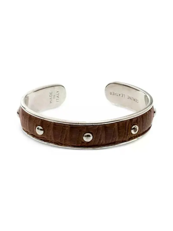 TOD'S Leather Studded Cuff Bracelet - Silver