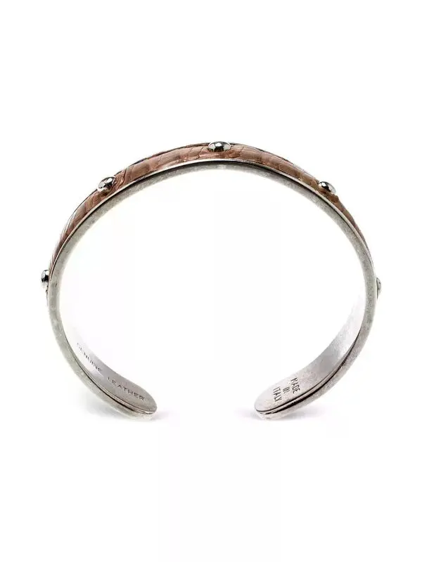 TOD'S Leather Studded Cuff Bracelet - Silver