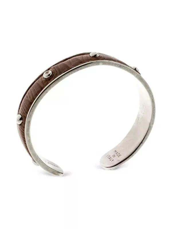 TOD'S Leather Studded Cuff Bracelet - Silver
