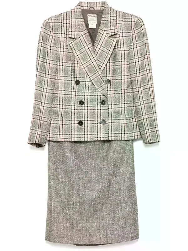 Celine 1990-2000s Checkered Suit Jacket And Skirt Set