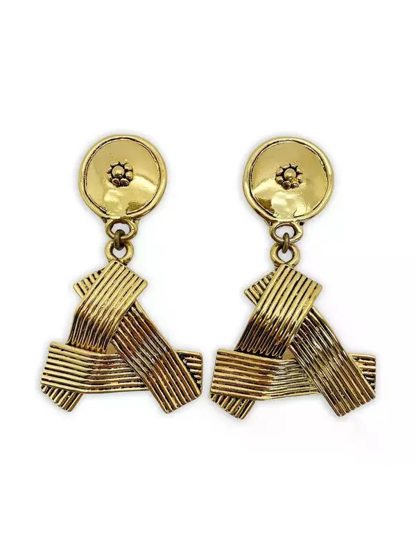 JENNIFER GIBSON JEWELLERY 1980s Ribbon Motif Drop Earrings - Gold