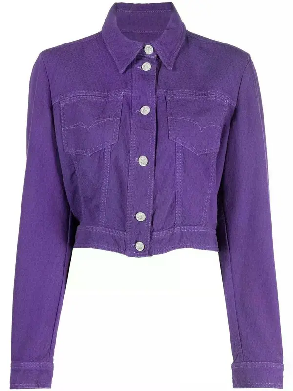 Versace 2000s Tonal Pattern Buttoned Jacket - Purple