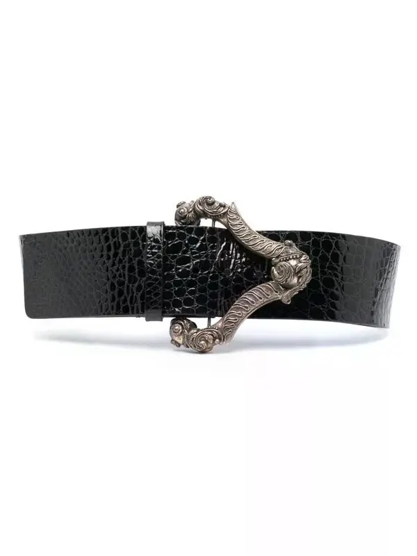 Gianfranco Ferre 2000s Crocodile-embossed Leather Buckle Belt - Black
