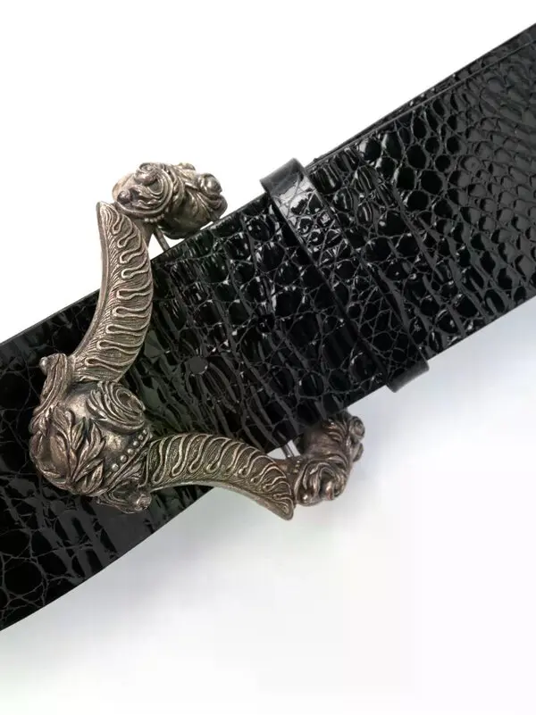 Gianfranco Ferre 2000s Crocodile-embossed Leather Buckle Belt - Black