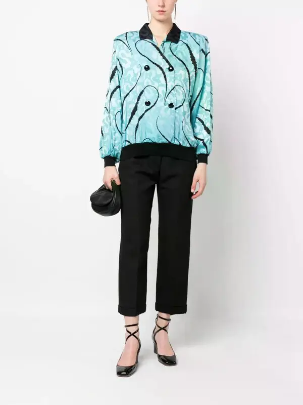 Valentino Garavani 1980s Patterned Jacquard Silk Blouse