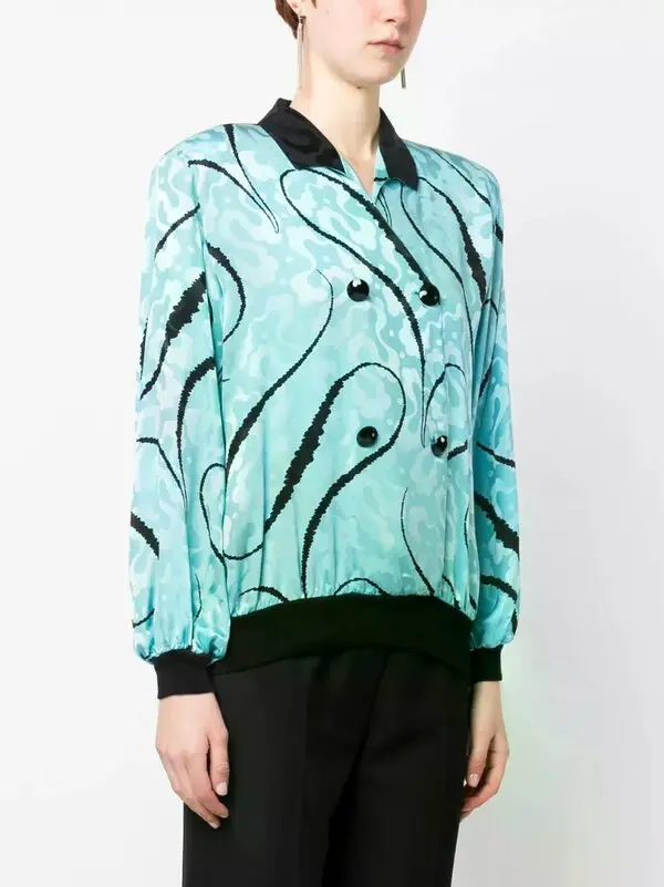 Valentino Garavani 1980s Patterned Jacquard Silk Blouse