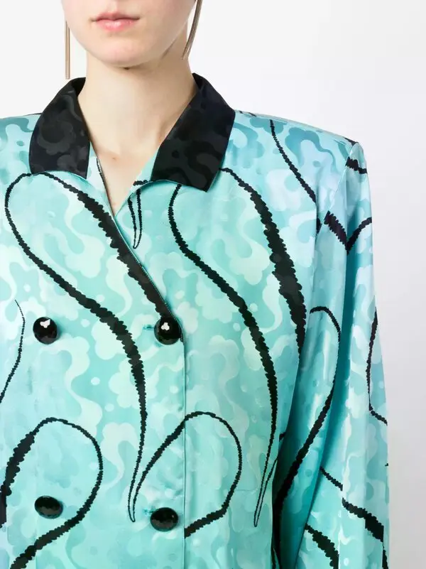 Valentino Garavani 1980s Patterned Jacquard Silk Blouse
