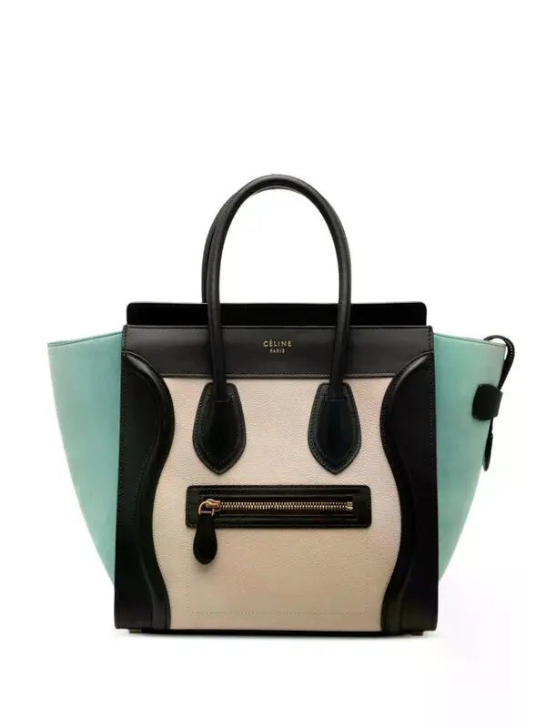 Celine 2017 Micro Tricolor Leather Luggage Tote Handbag - Brown