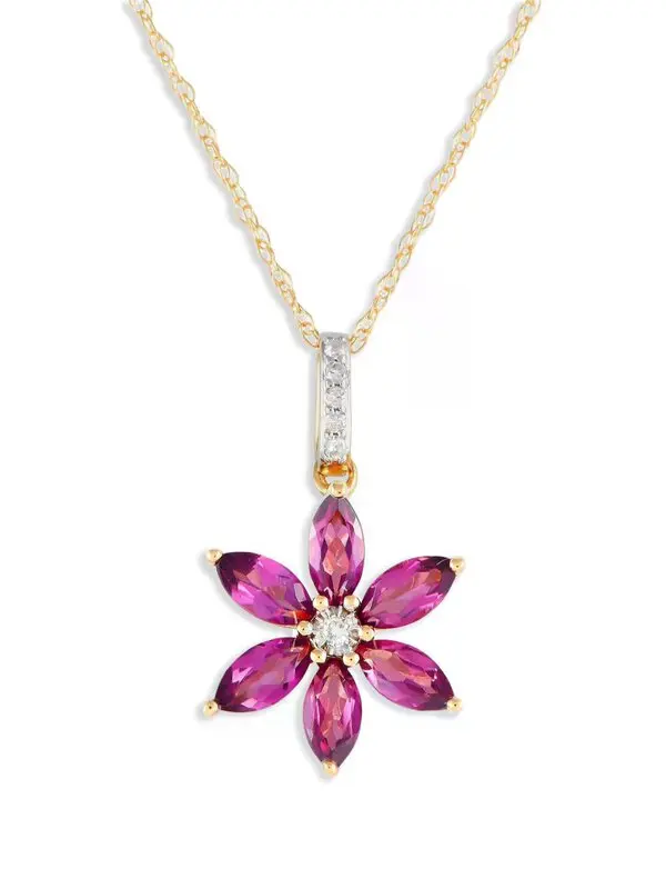 LB EXCLUSIVE 14k Yellow Flower Diamond And Rhodolite Necklace - Gold