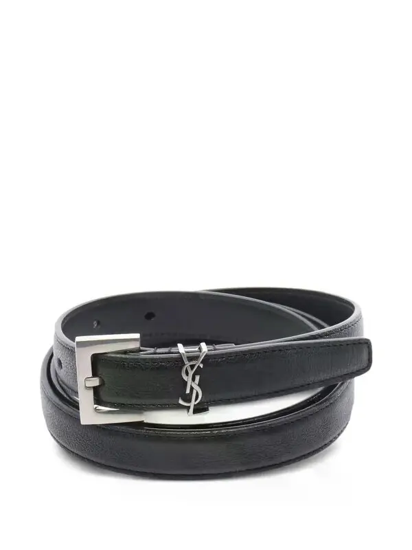 Saint Laurent Cassandre Leather Belt - Black