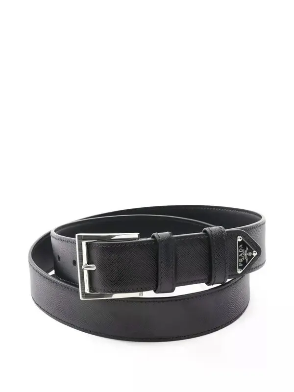 Prada Triangle-logo Leather Belt - Black